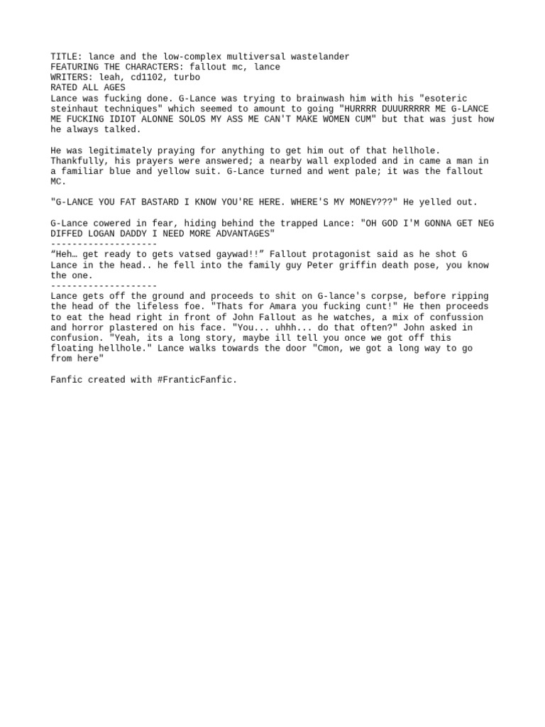 FranticFanfic - Lance and The Low-Complex Multiversal Wastelander - Dec ...