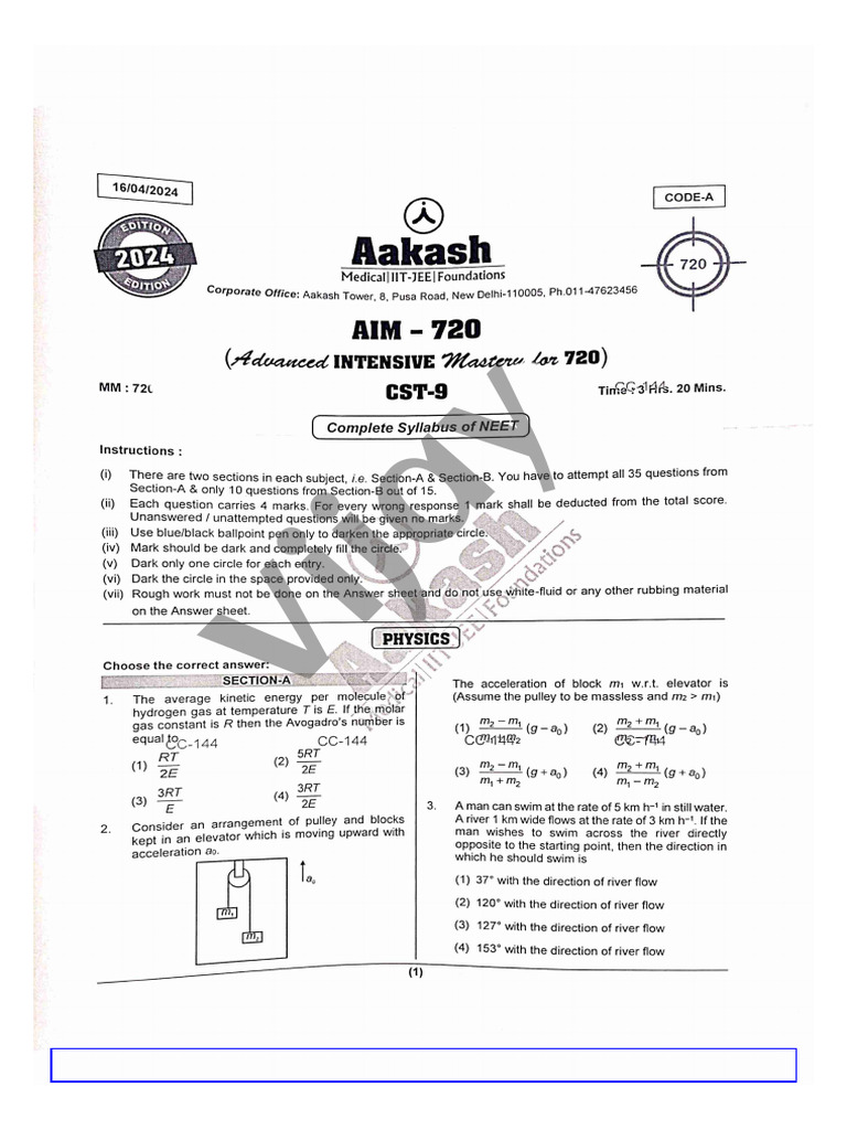 CST 9 Code A Viju Que Intensive @cet - Jee - Neet | PDF