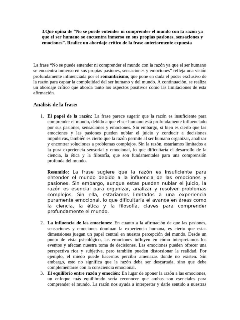 3Qué opina de “No se puede entender ni comprender el mundo con la razón ...