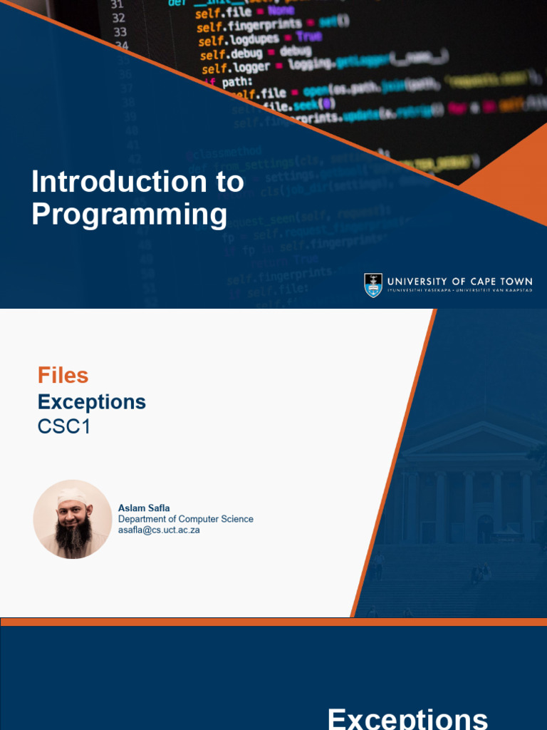 CSC1015F_Files Exceptions.pptx | PDF | Software Development | Computer Programming