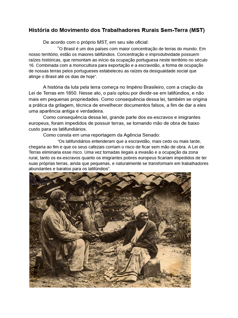 História do MST e Luta pela Terra | PDF | Brasil | Imigração