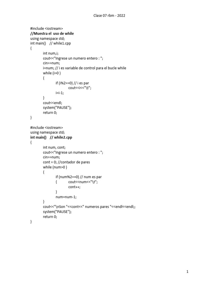 Ejemplo de uso de bucles while en C++ | PDF | Objeto (informática) | Programación de computadoras