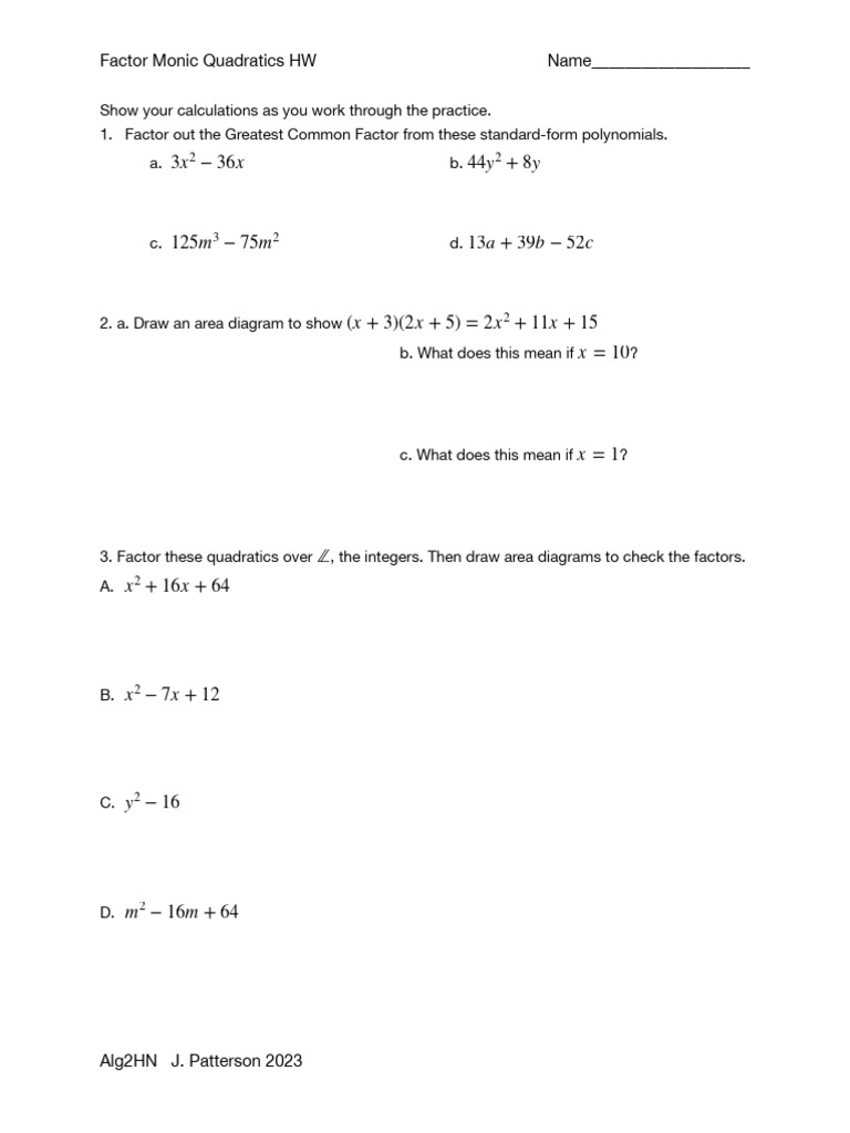 Factor Monic Quadratics Practice | PDF