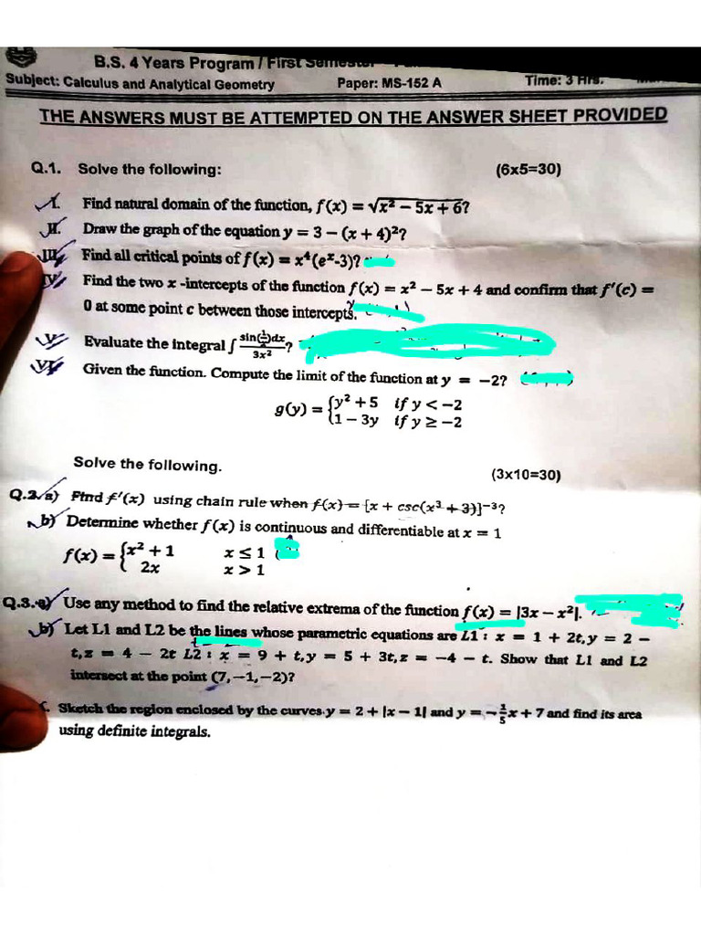 Calculus Past Paper | PDF