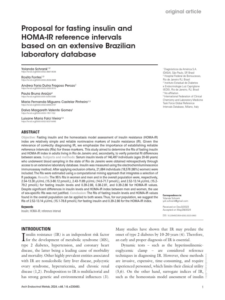 Proposal For Fasting Insulin and HOMA-IR Reference | PDF | Glycated ...