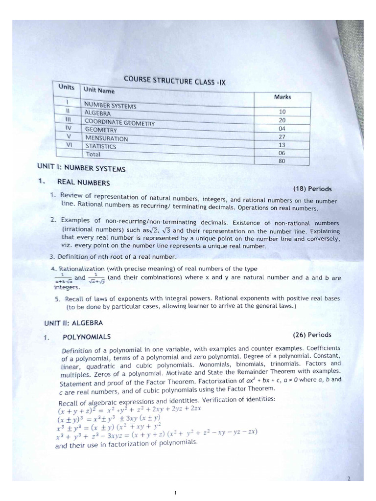 Class 9th Maths Syllabus | PDF