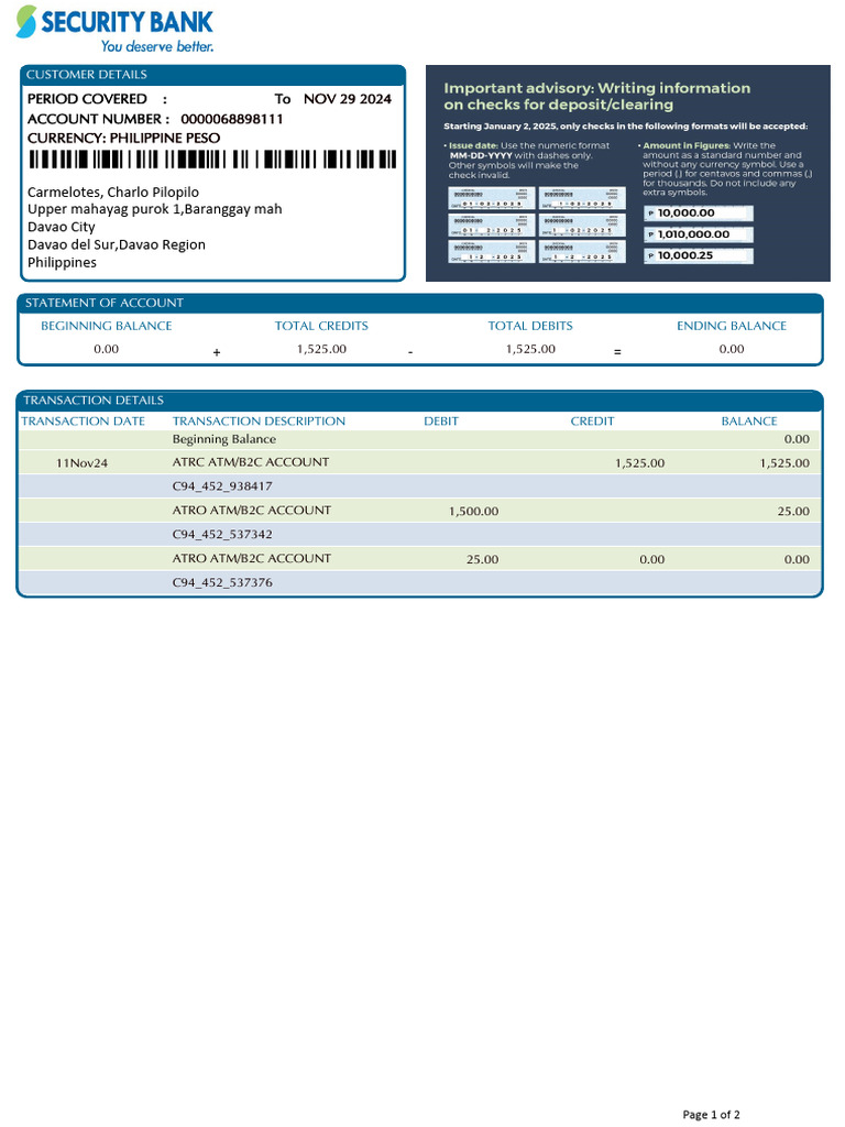 Security Bank Statement of Account | PDF | Banks | Private Sector