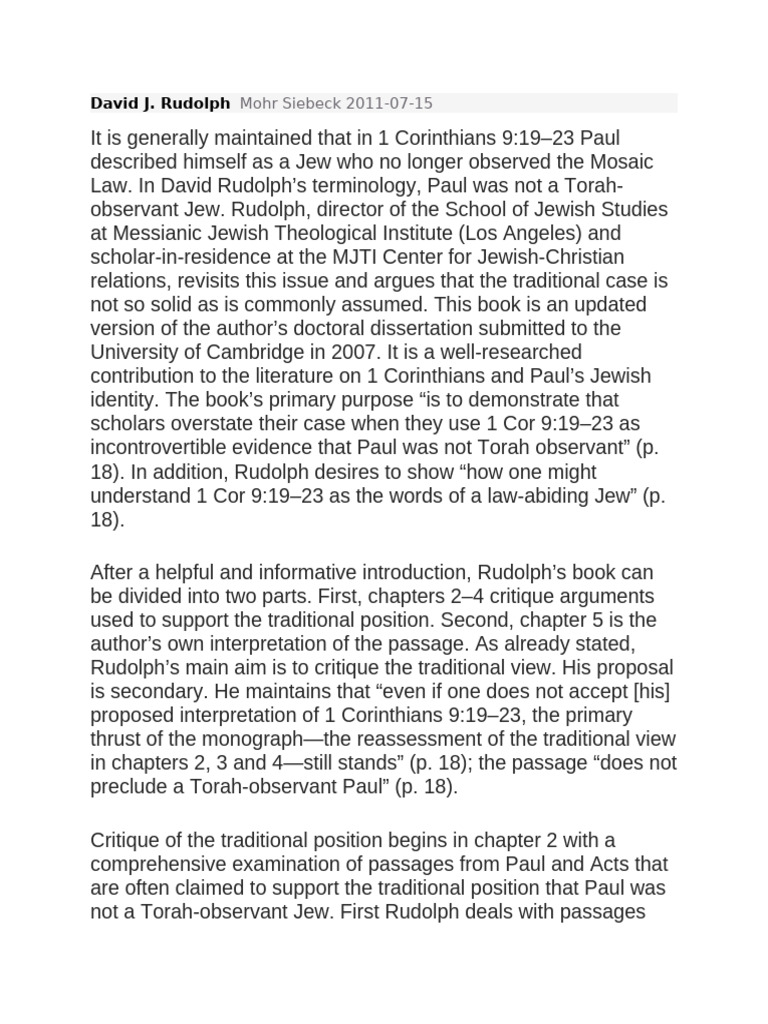 Rethinking Paul's Jewish Identity | PDF | Paul The Apostle | Jewish Christian