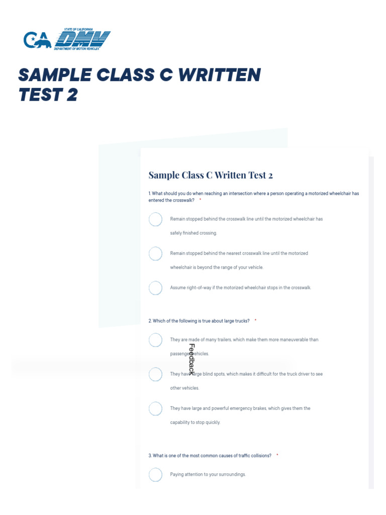 Sample Class C Written Test 2 - California DMV | PDF