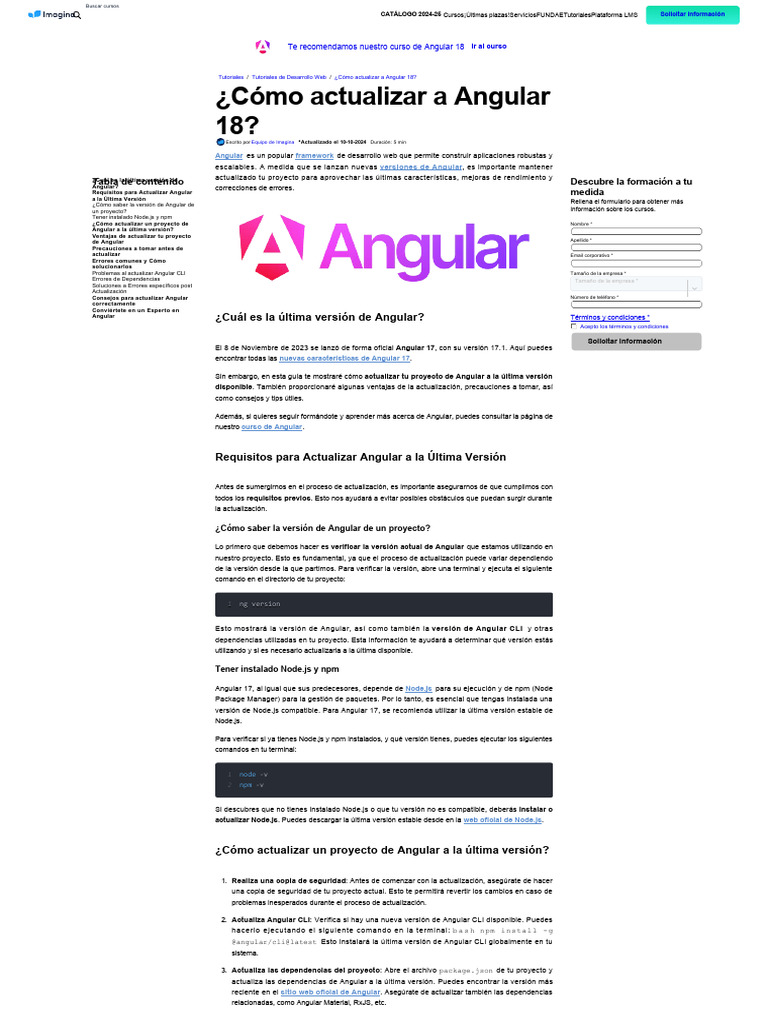 ¿Cómo Actualizar A Angular 18 | PDF | Interfaz de línea de comando | Desarrollo de software