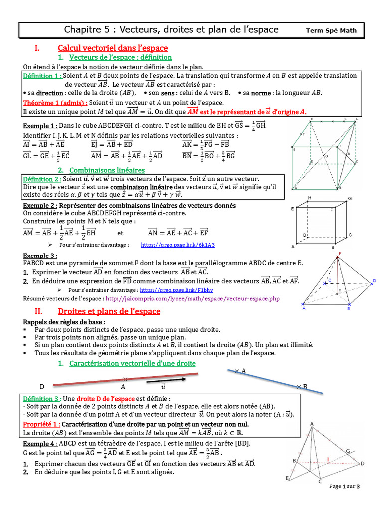 Vecteurs et géométrie dans l'espace | PDF | Droite (mathématiques ...