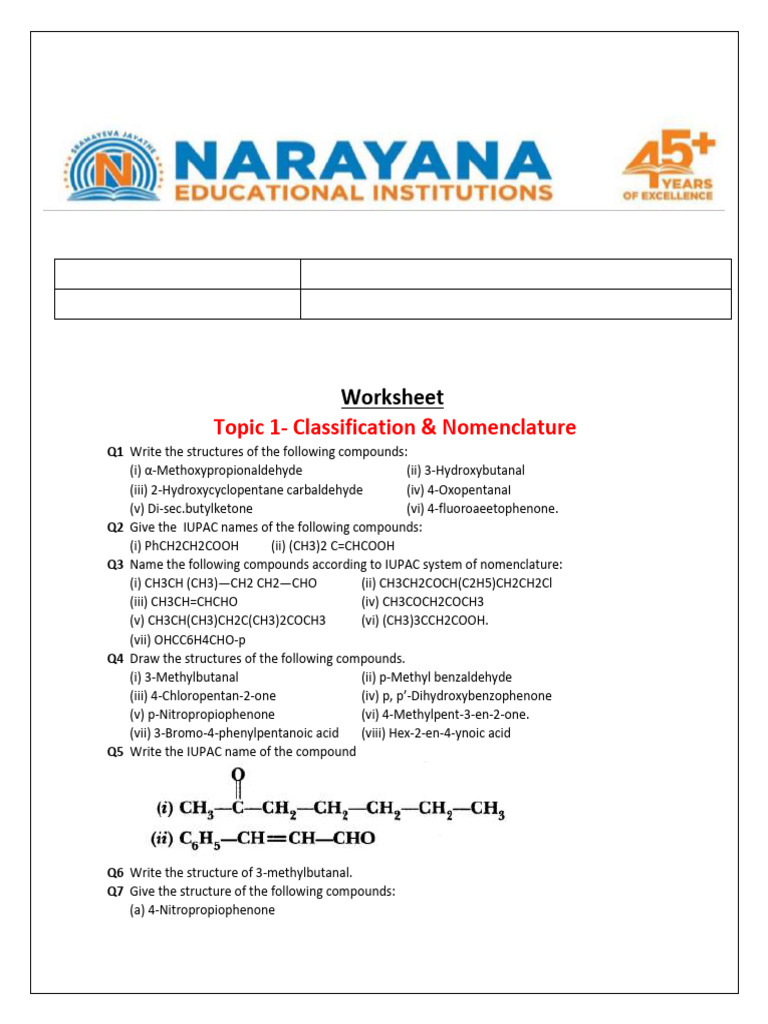Worksheet Aldehyde and Ketones | PDF | Aldehyde | Ketone