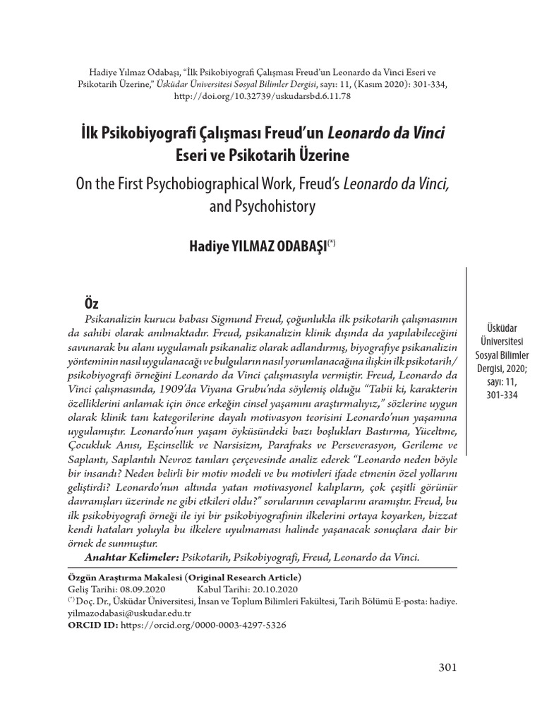 LK Psikobiyografi Al Mas Freud Un Leonardo Da Vinci Eseri Ve Psikotarih ...