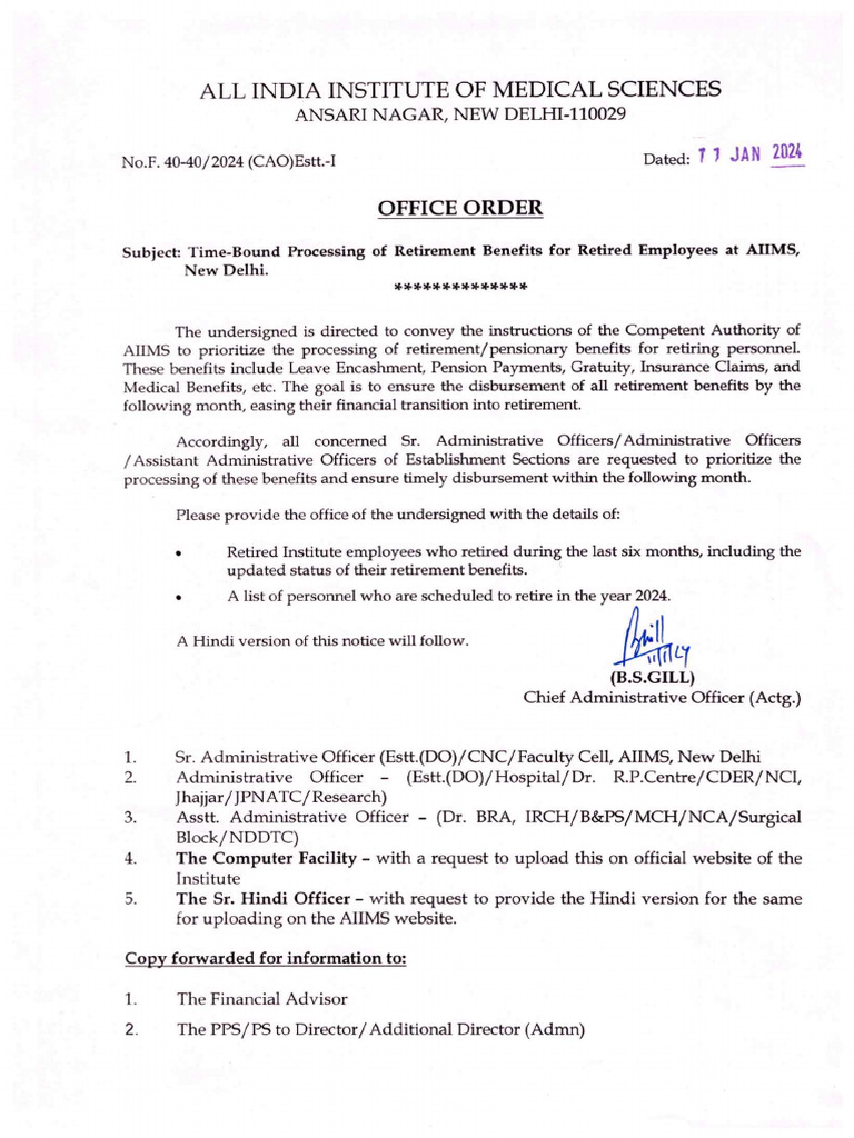Time Bound Processing of Retirement Benefits | PDF