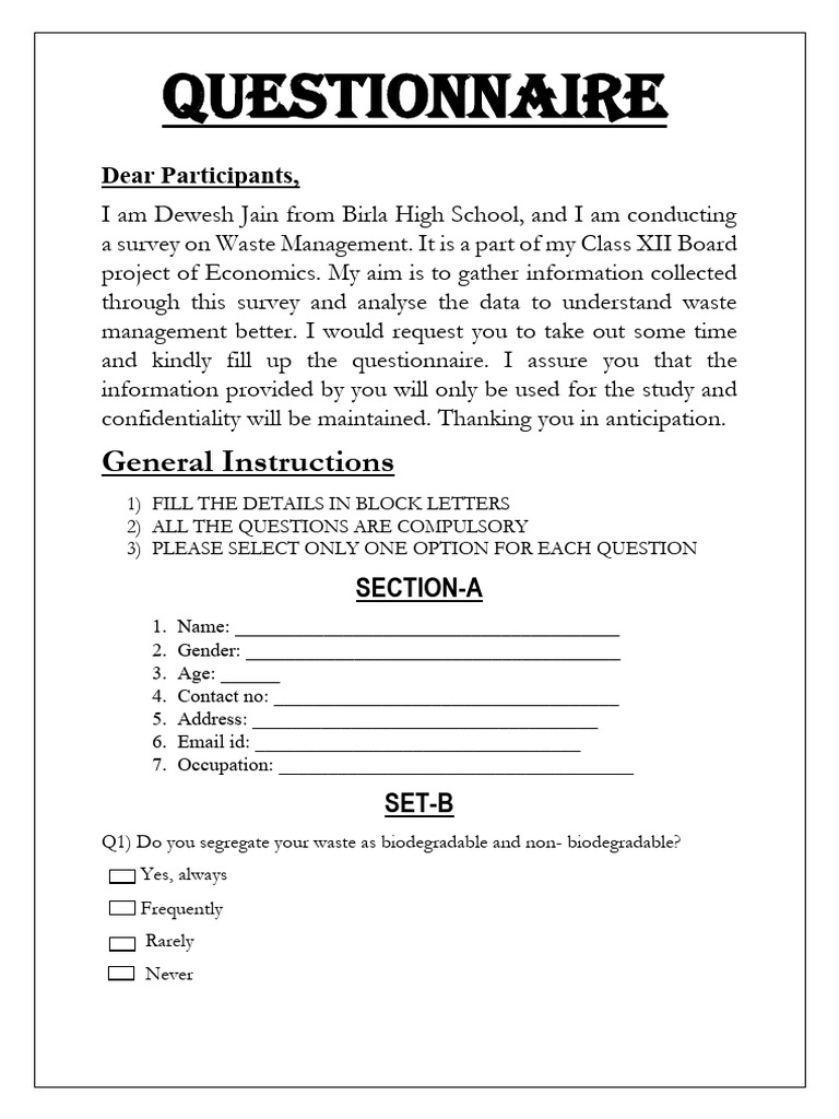 DeweshJain Wastemanagement Questionnaire | PDF | Waste Management | Waste