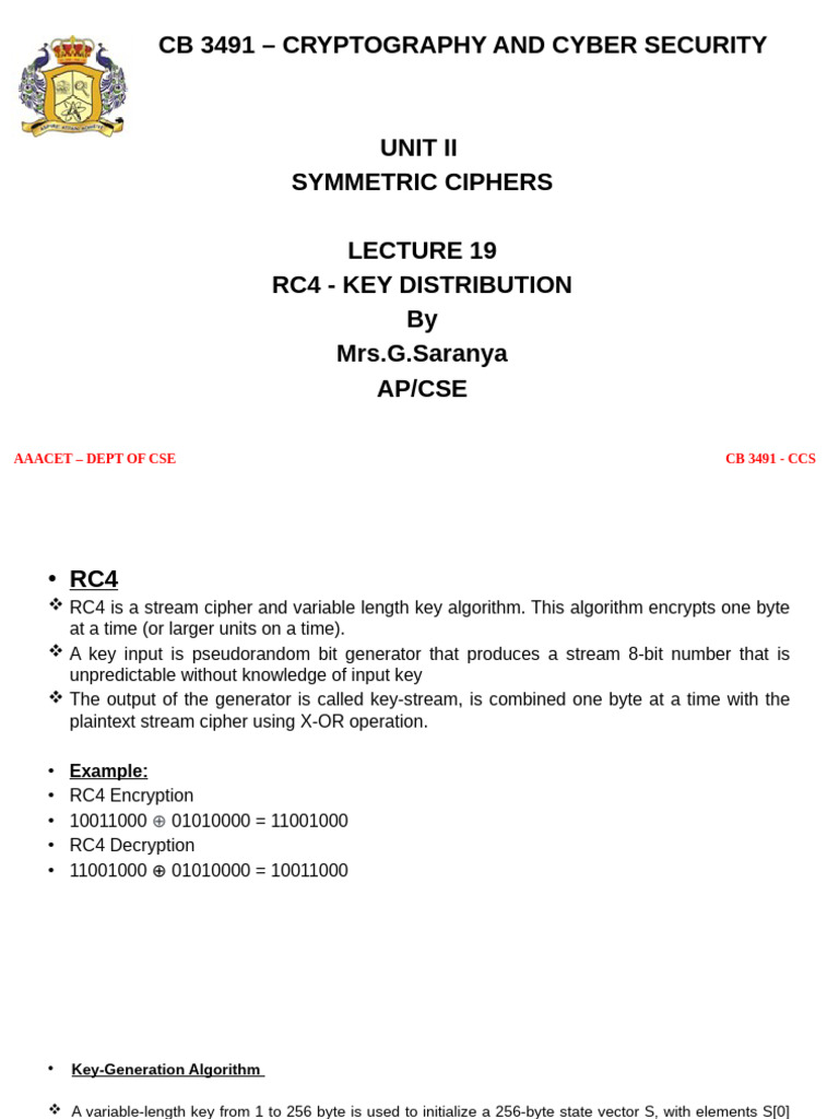 l19-Rc4, Key Distribution | PDF | Public Key Cryptography | Key (Cryptography)