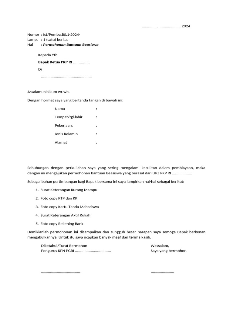 Permohonan Beasiswa PKP RI 2024 | PDF
