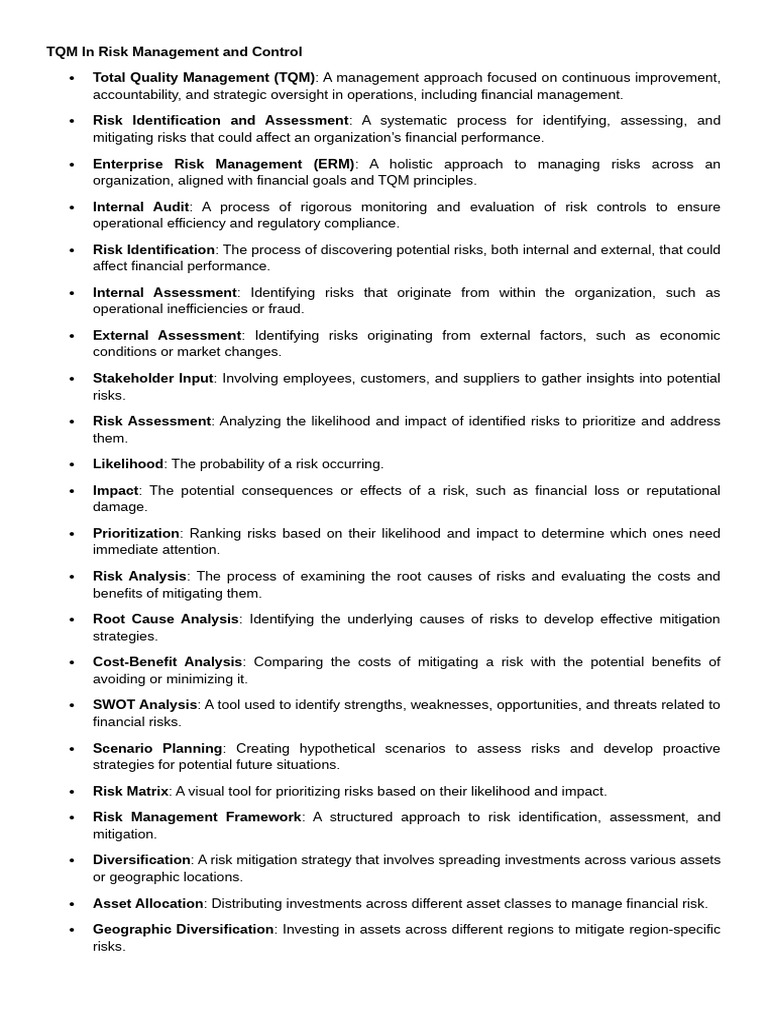 TQM and Risk Management Strategies | PDF | Performance Indicator | Financial Risk