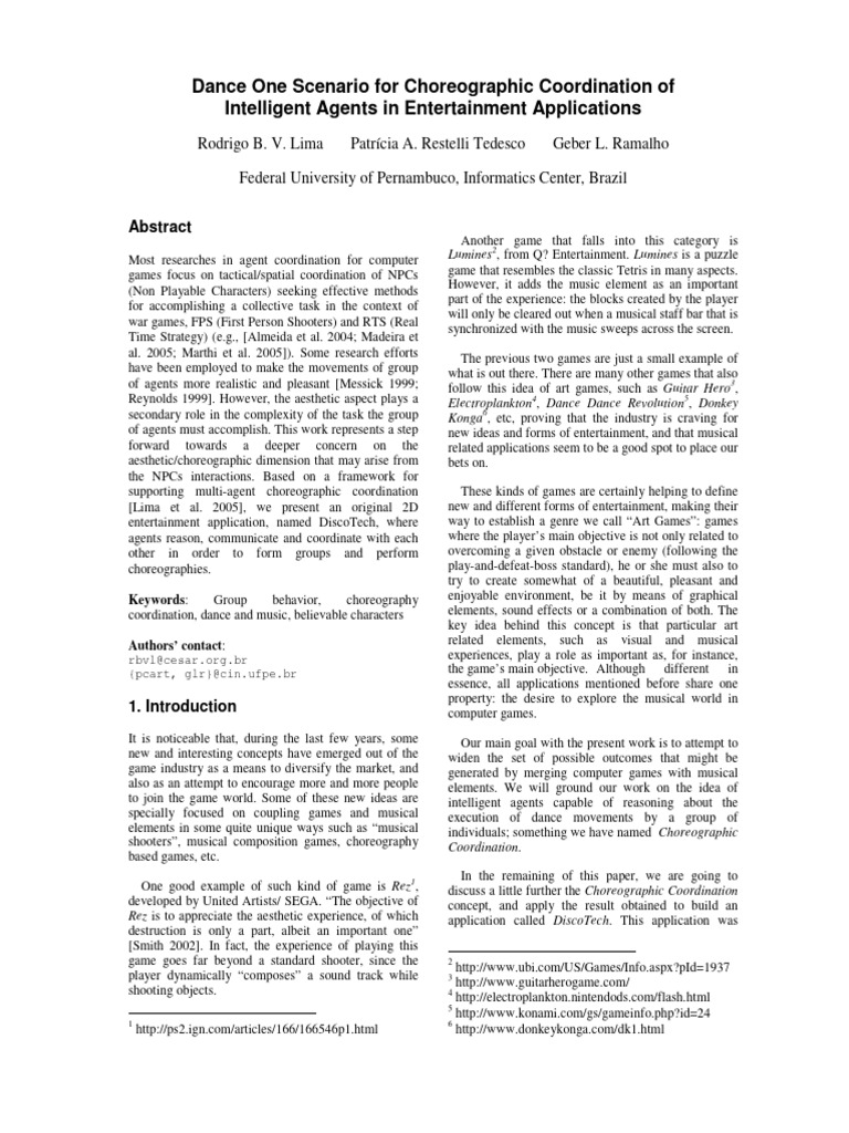 One Scenario For Choreographic Coordination of Intelligent Agents in Entertainment Applications ...