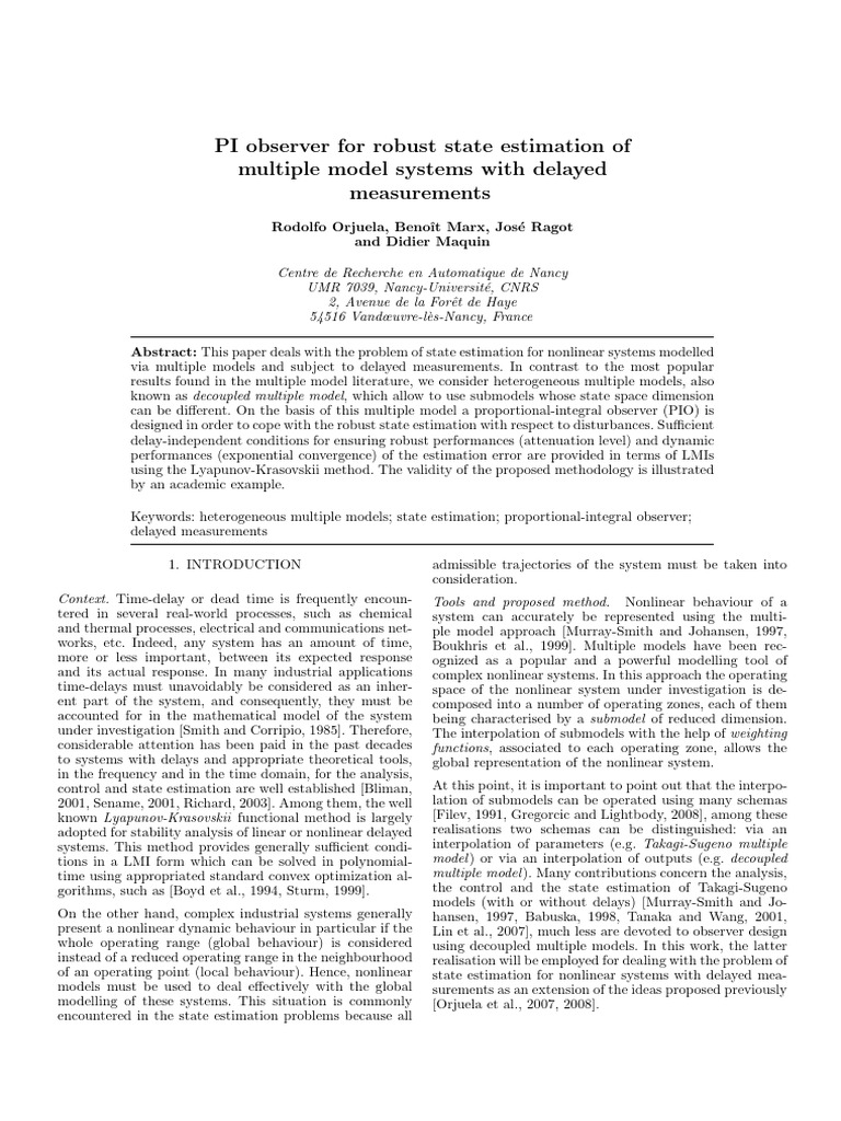 PI Observer For Robust State Estimation | PDF | Interpolation | Conceptual Model