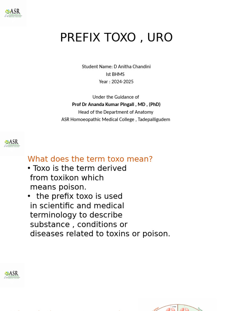 Anatomical Prefixes: Toxo and Uro | PDF