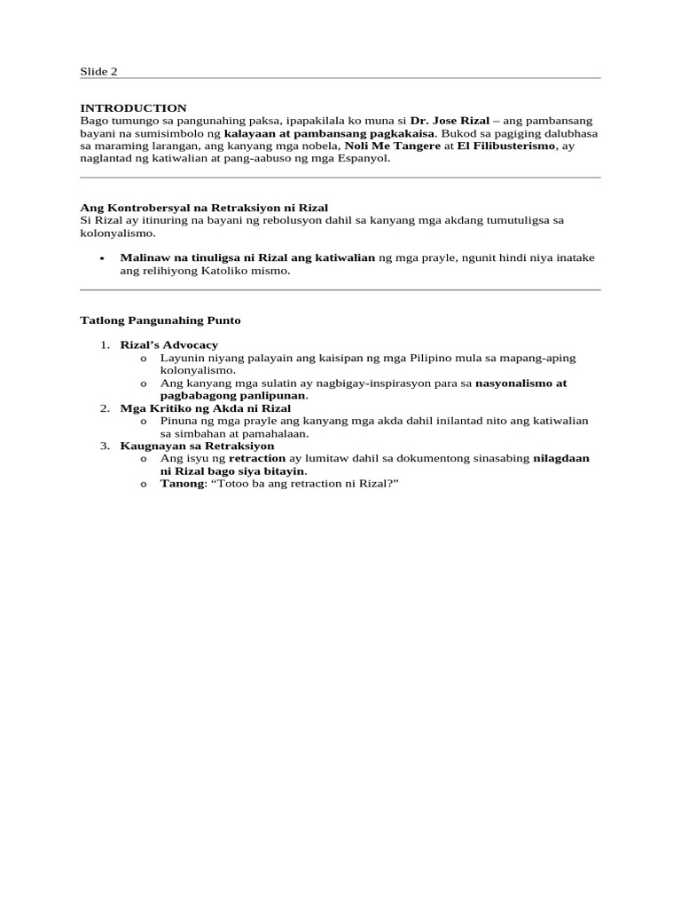 Jose Rizal Retraction Ppt Report Explanation | PDF