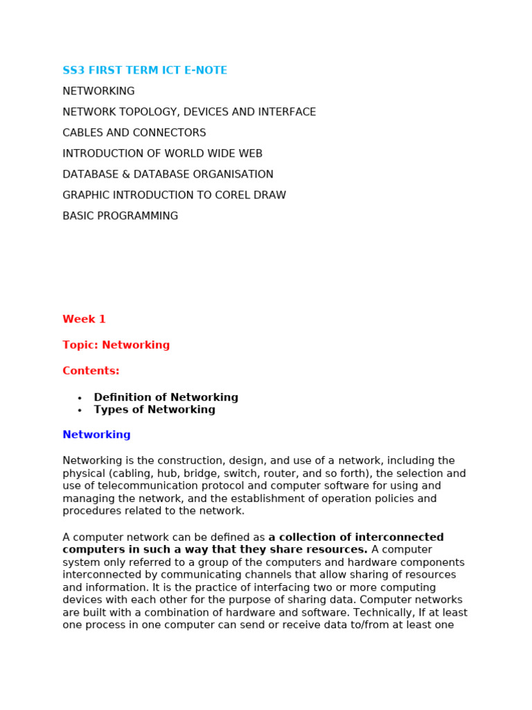 SS3 E-Lesson Note - ICT - 1st Term | PDF | World Wide Web | Internet & Web