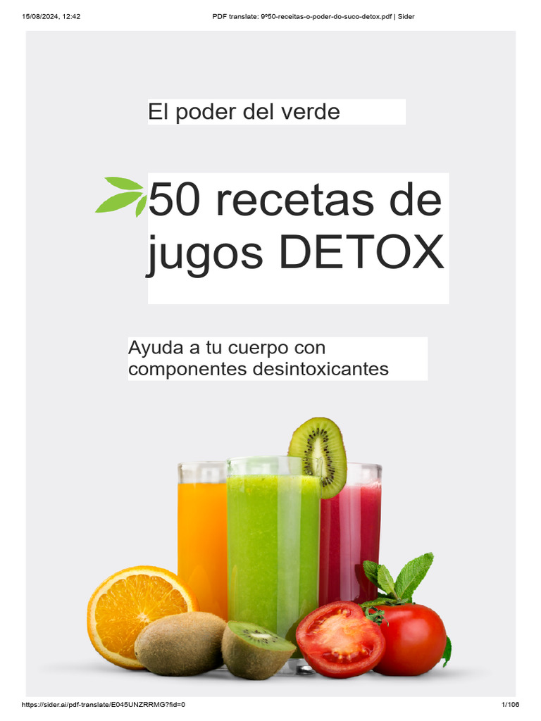 PDF Translate - 9º50-Receitas-O-Poder-Do-Suco-Detox - PDF - Sider | PDF | Fruta | Nutrición