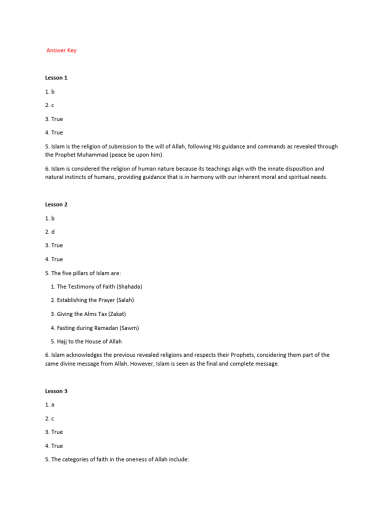 Answer Key Lesson 1 Week 1 | PDF