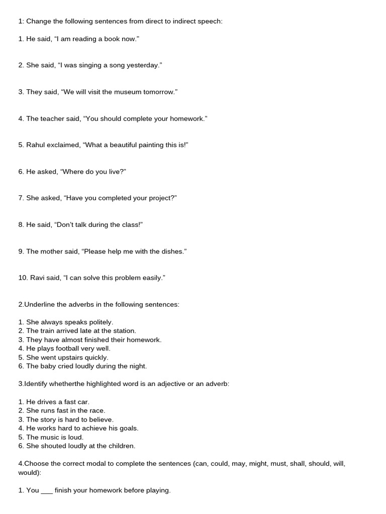 Worksheet of Class 7 - Grammar | PDF | Adverb | Semantic Units
