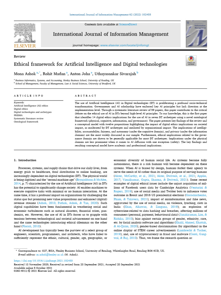 Ethical Framework for Artificial Intelligence and Digital Technologies | PDF | Artificial ...