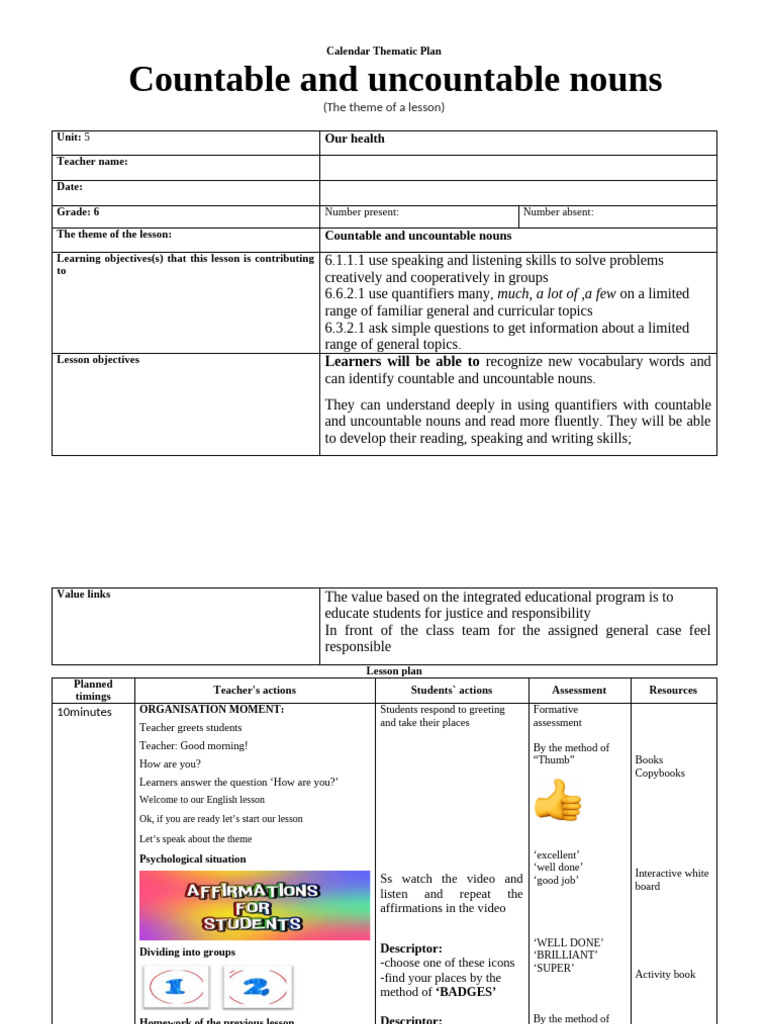 6 Form Countable and Uncountable Nouns2 | PDF | Behavior Modification ...
