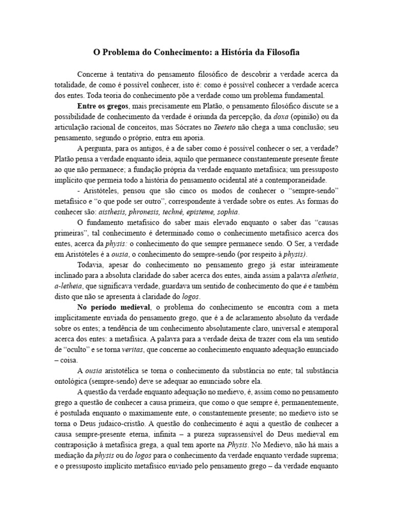 O Problema Do Conhecimento | PDF | Conhecimento | Verdade