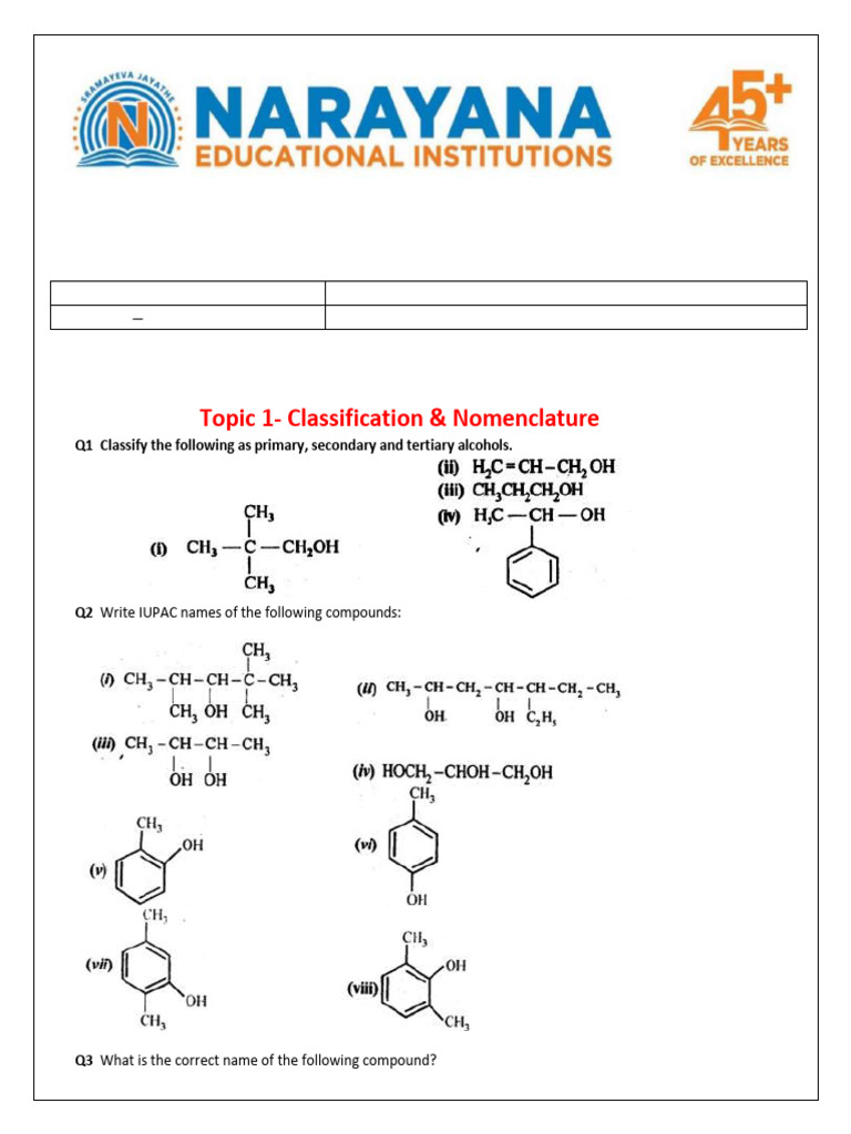 Alcohols, Phenols, and Ethers Worksheet | PDF | Ether | Chemical Reactions