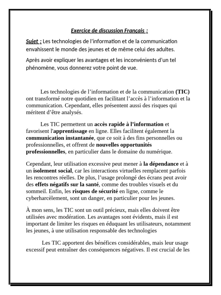 Discussion sur les TIC et leurs impacts | PDF
