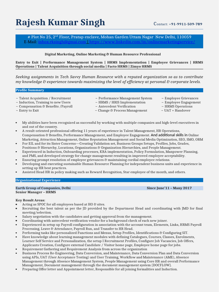 Resume 1657720722911 Rajesh 20kumar 20singh | PDF | Human Resources ...