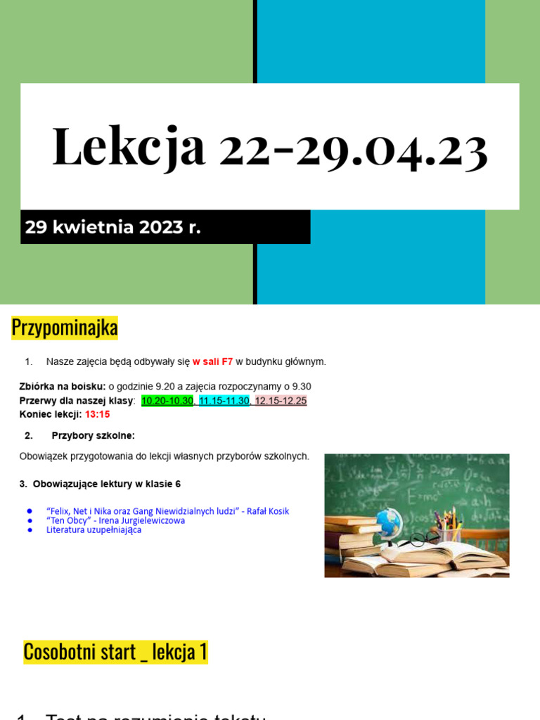 Lekcja 24 - 29.04.23 - _ plan wydarzen Ten obcy _ (1) | PDF