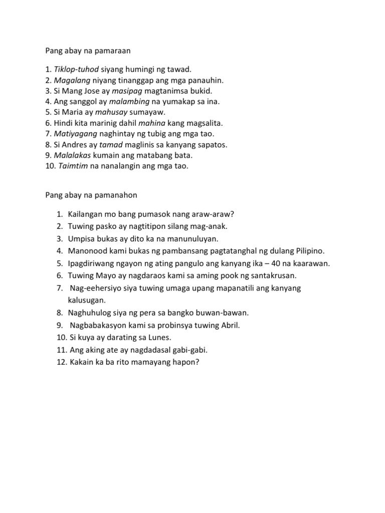 Pang Abay Na Pamaraan | PDF