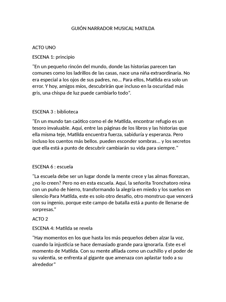 Guión Narrador Musical Matilda | PDF