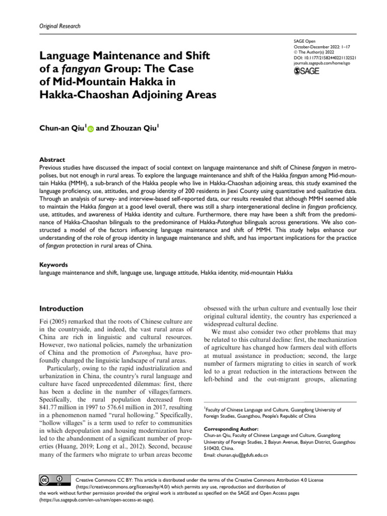 Language Maintenance and Shift of A Fangyan Group | PDF | Mandarin Chinese | Dialect