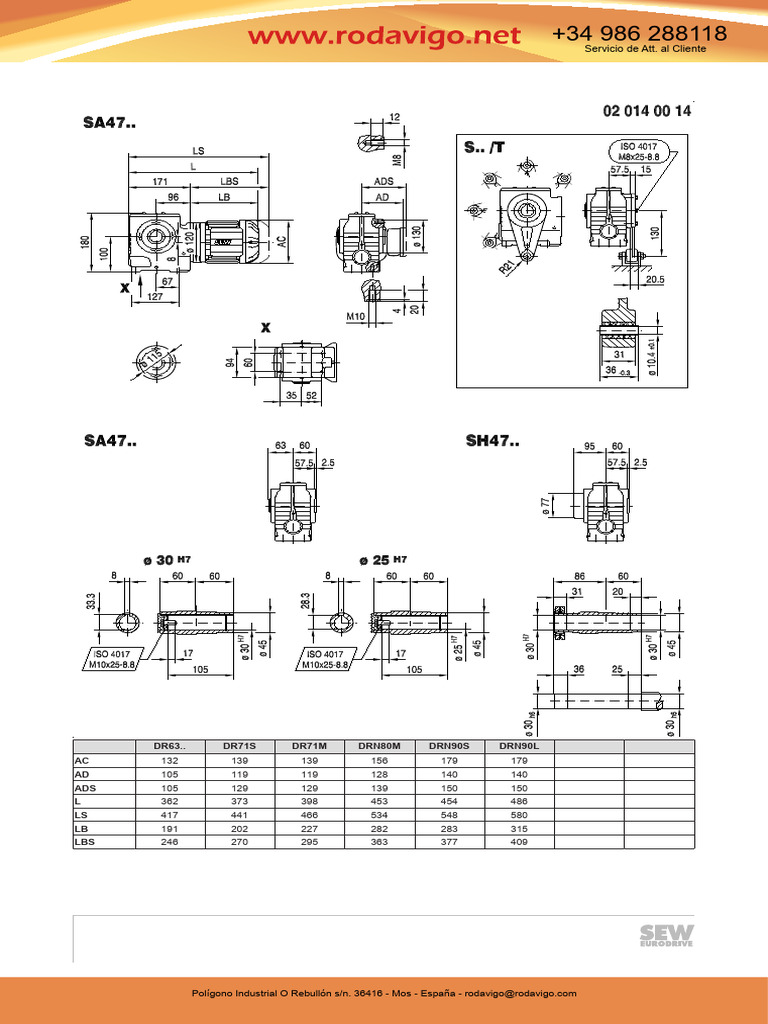 Medidas Motorreductor Sa47 sh47 Sew Eurodrive | PDF