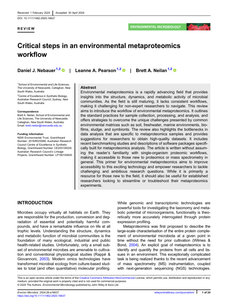 Environmental Microbiology - 2024 - Nebauer - Critical Steps in An Environmental Metaproteomics ...