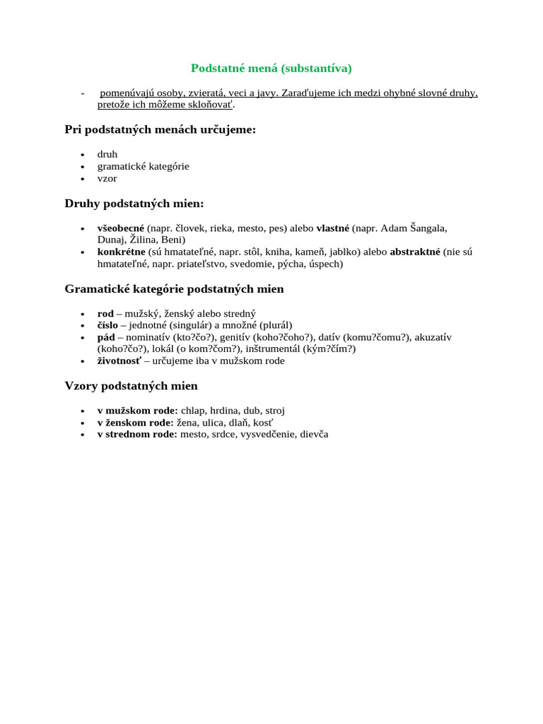 Podstatné Mená | PDF