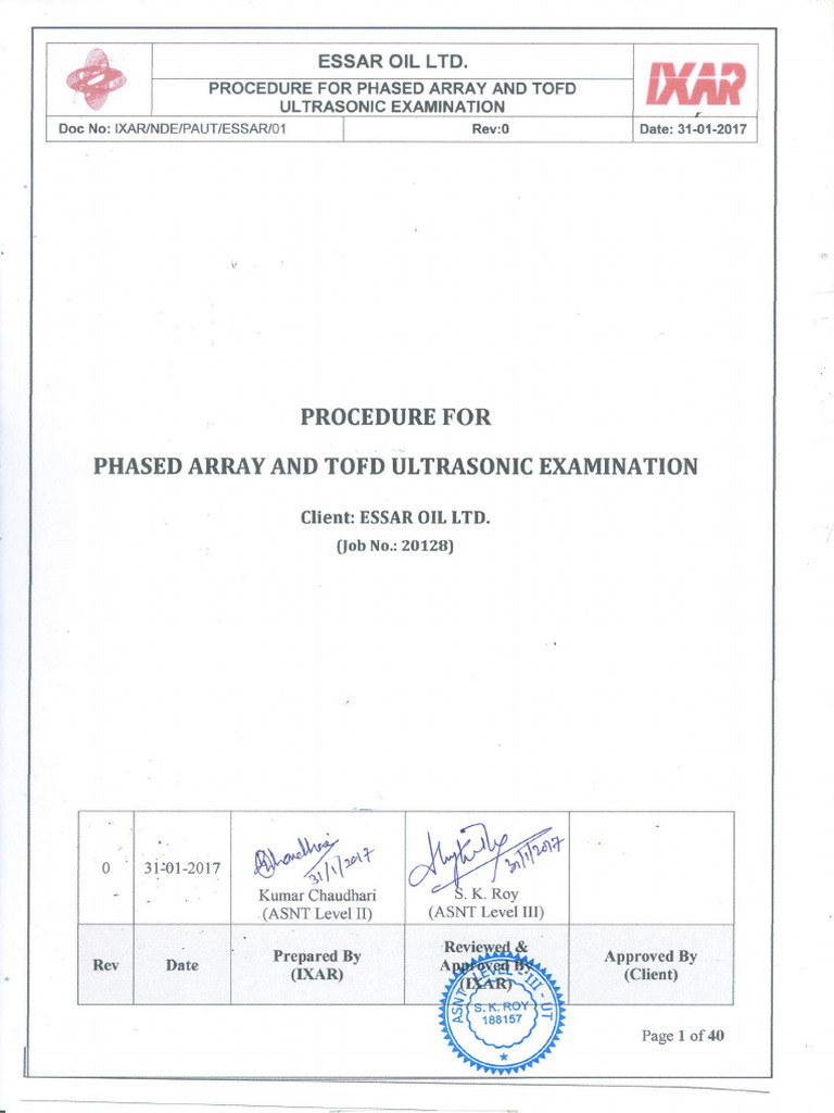 PAUT TOFD Procedure For EOL Vadinar PDF | PDF