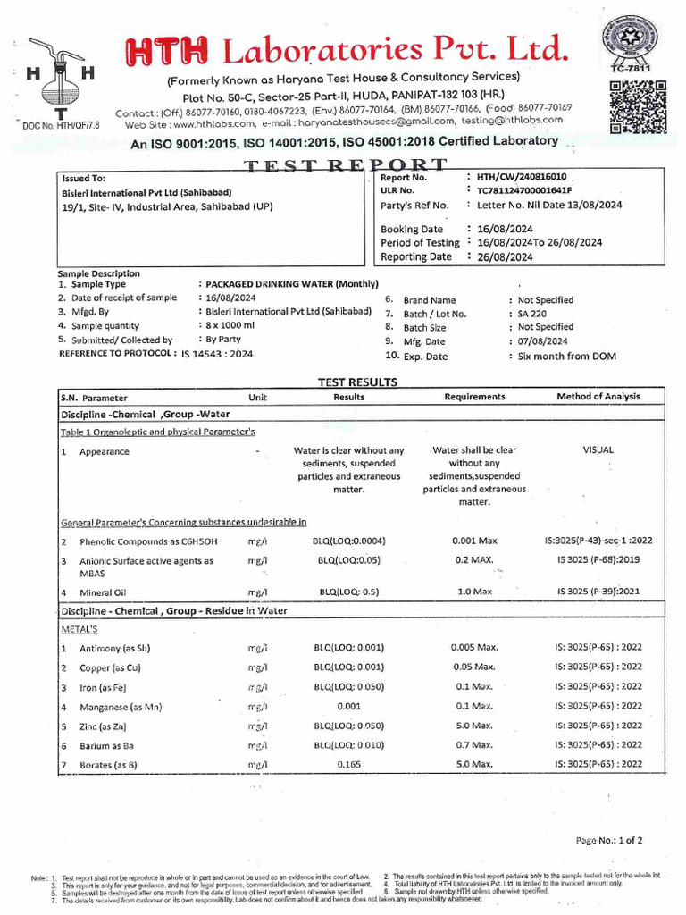 Monthly Test Report August24 | PDF