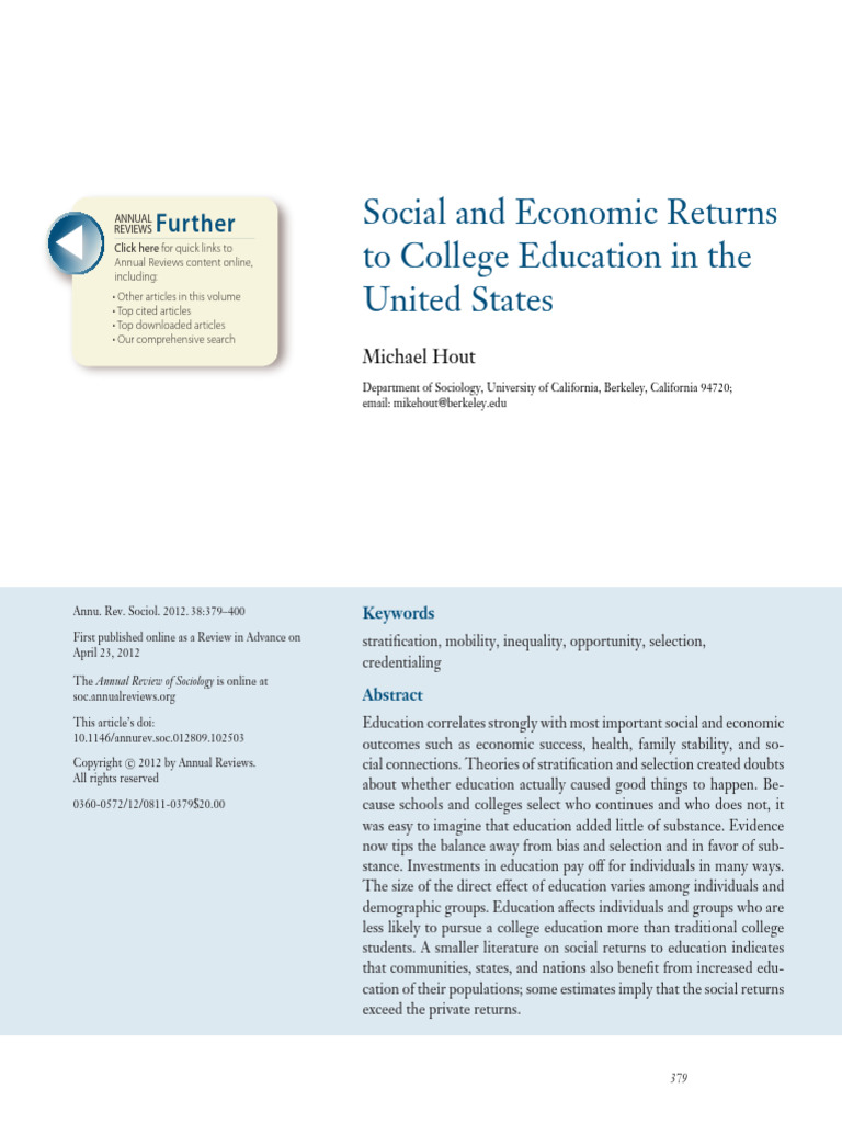 Social and Economic Returns To College Education in The United States ...