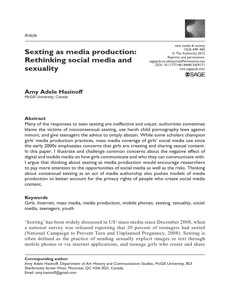 Hasinoff Sexting and Media Production | PDF | Adolescence