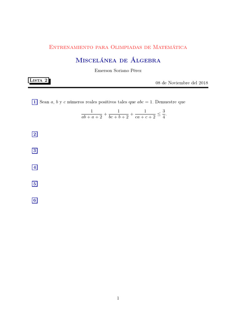 Miscelánea de Álgebra (Lista 2) | PDF