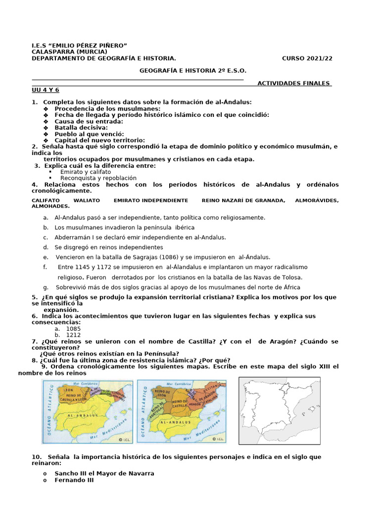 Act. Finales Uu. 4 y 6. La Península Entre Siglos Viii y Xiii | PDF ...