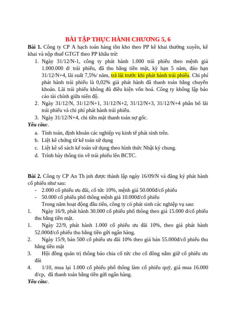 BT thuc hanh Chuong 5,6 | PDF